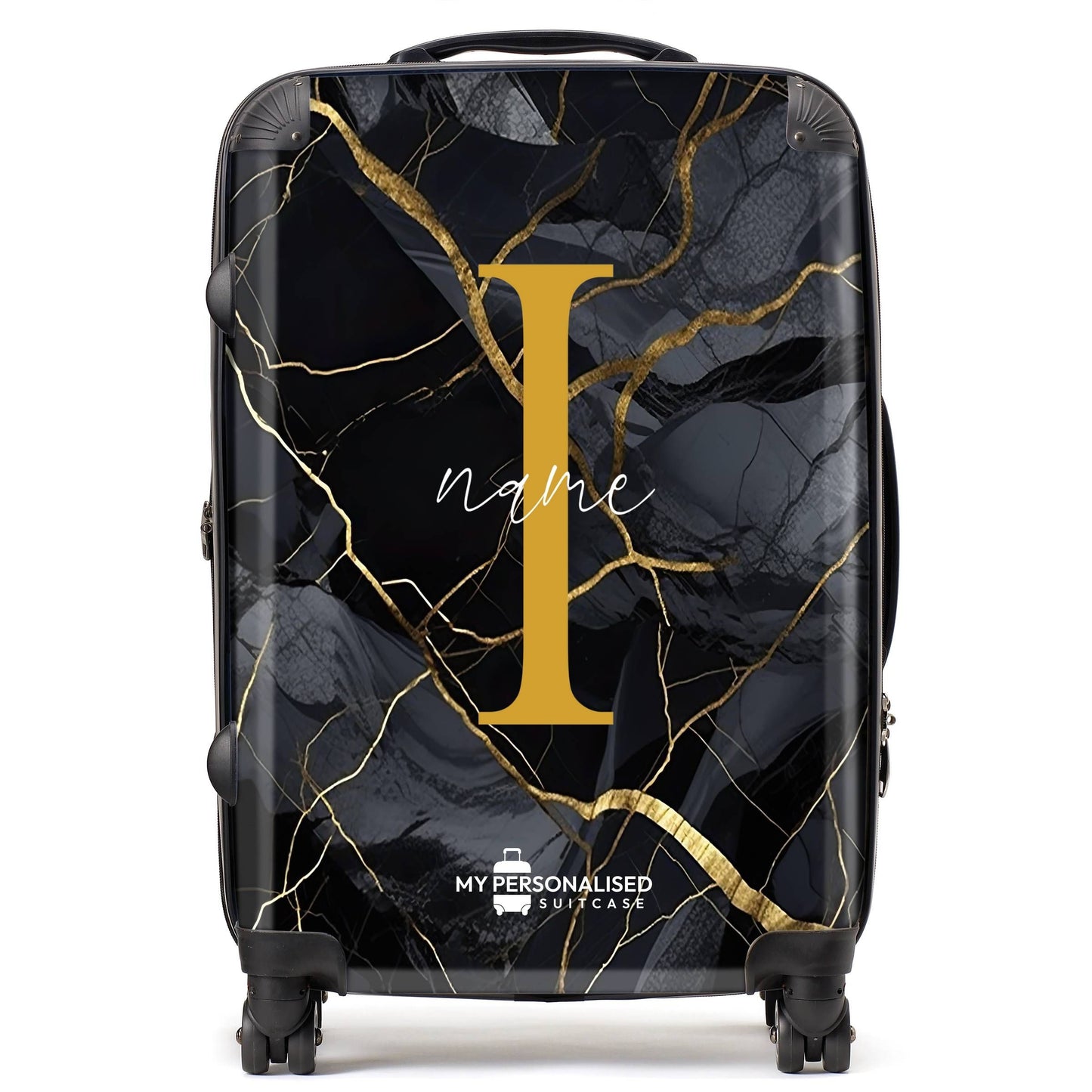 Personalised Black and Gold Cracked Marble Suitcase – My Personalised ...