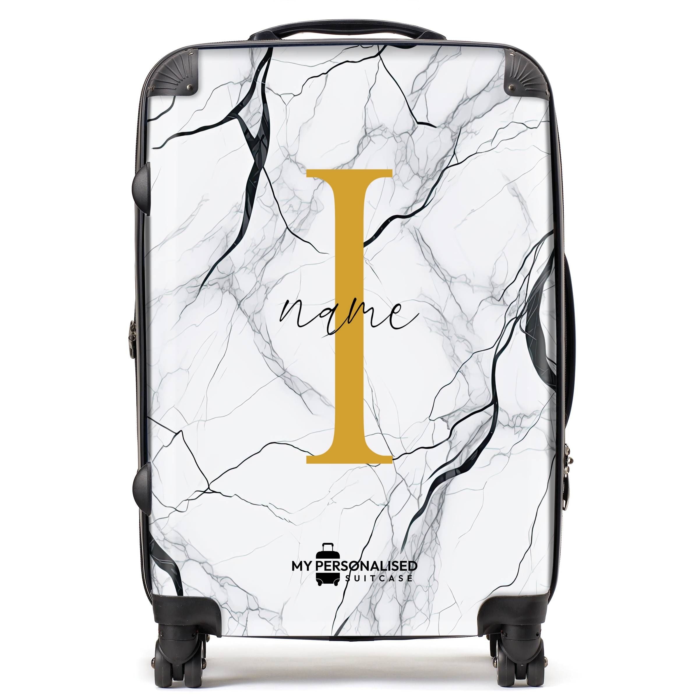 Personalised White and Black Marble Suitcase – My Personalised Suitcase