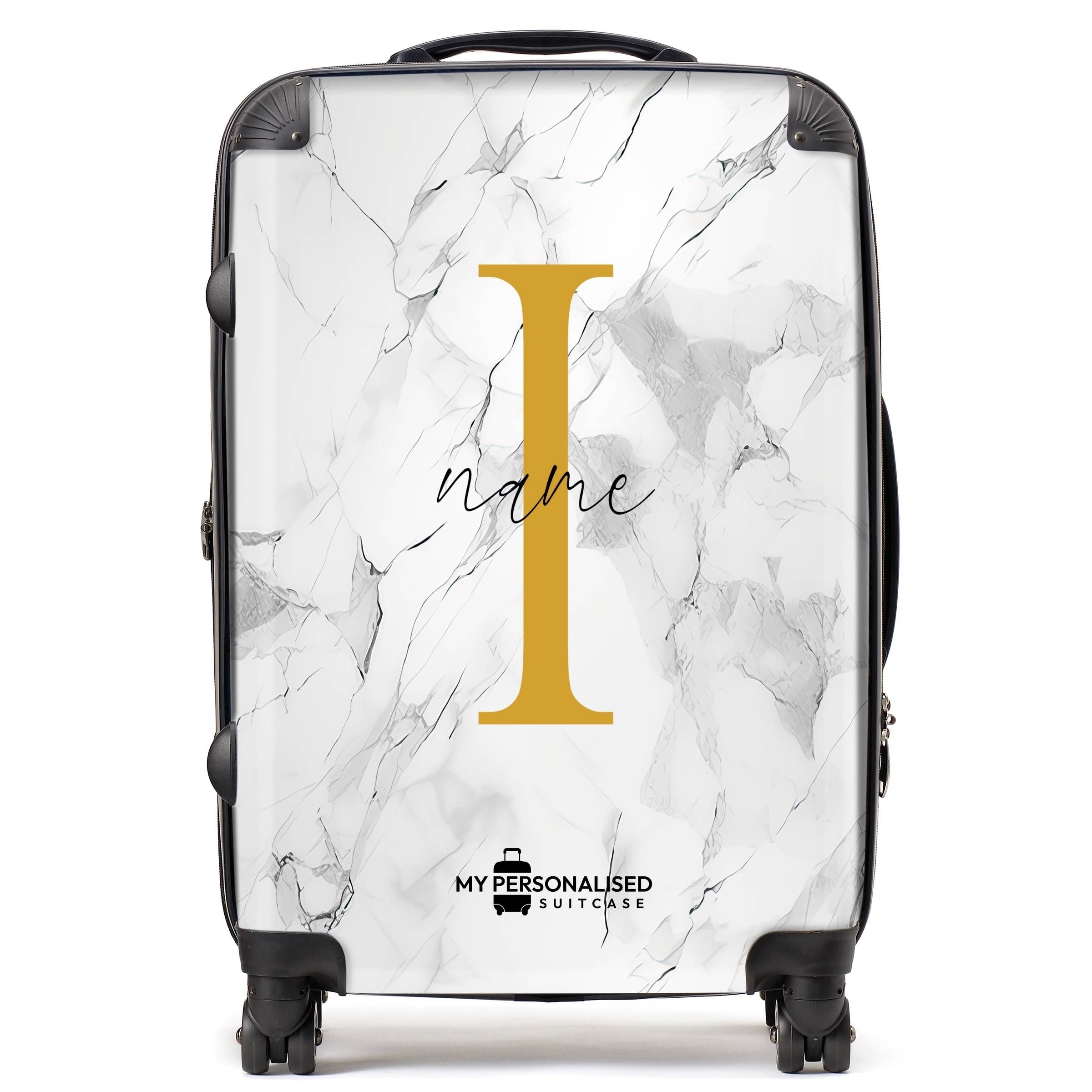 Personalised White & Grey Marble Suitcase – My Personalised Suitcase